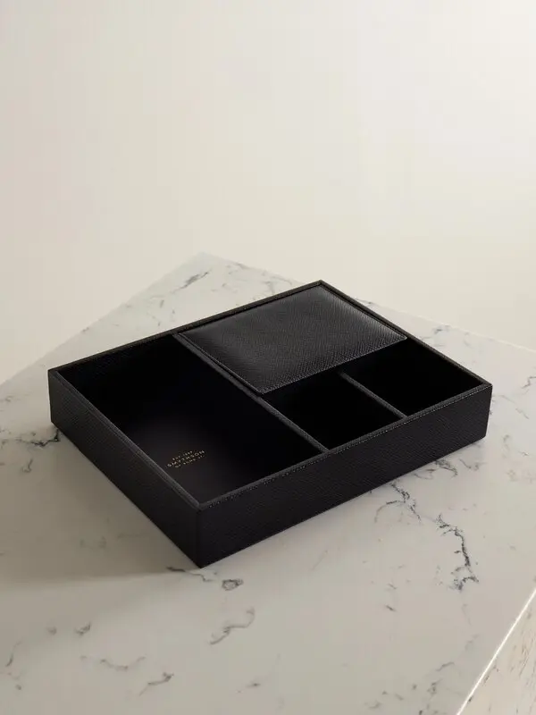 Smythson Panama Textured-leather Valet Tray - Black