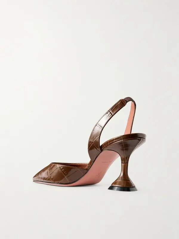 Amina Muaddi Holli Croc-effect Leather Slingback Pumps - Brown