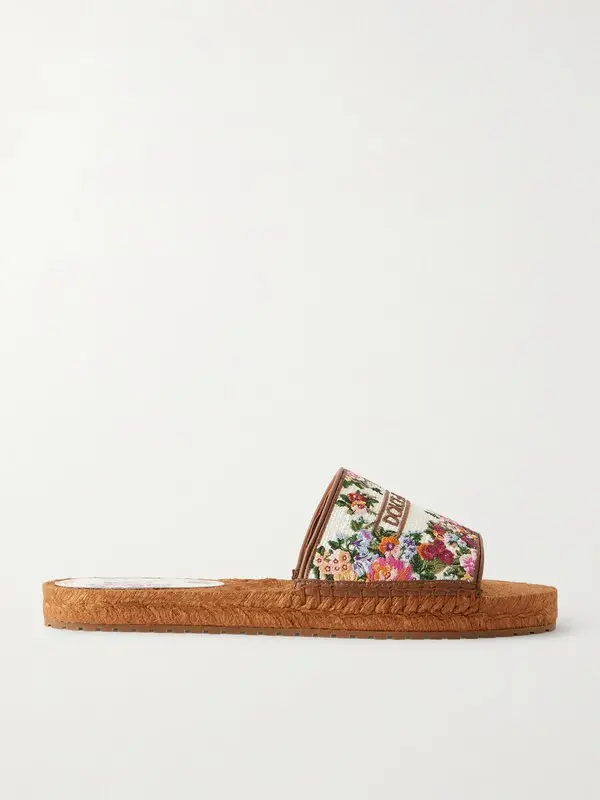 Dolce & Gabbana Leather-trimmed Woven Espadrille Slides - Neutrals