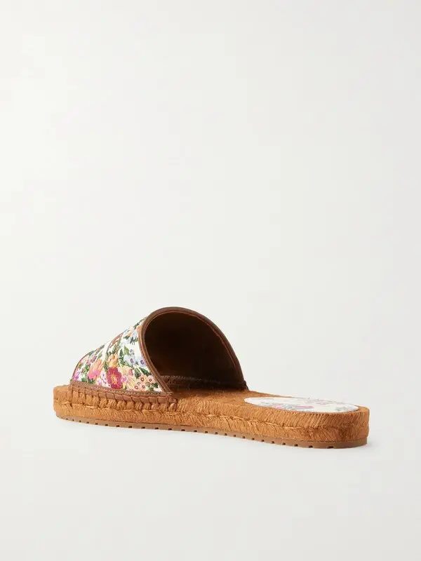 Dolce & Gabbana Leather-trimmed Woven Espadrille Slides - Neutrals