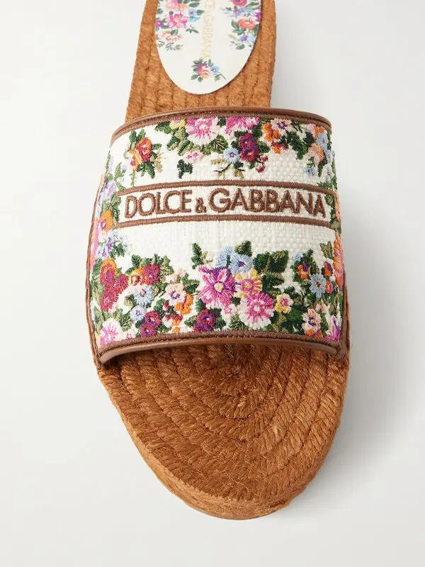 Dolce & Gabbana Leather-trimmed Woven Espadrille Slides - Neutrals