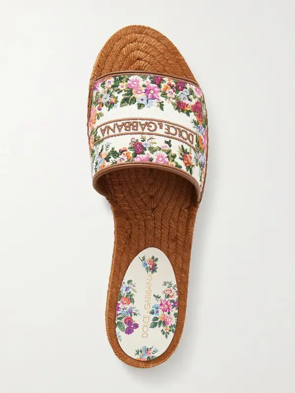 Dolce & Gabbana Leather-trimmed Woven Espadrille Slides - Neutrals