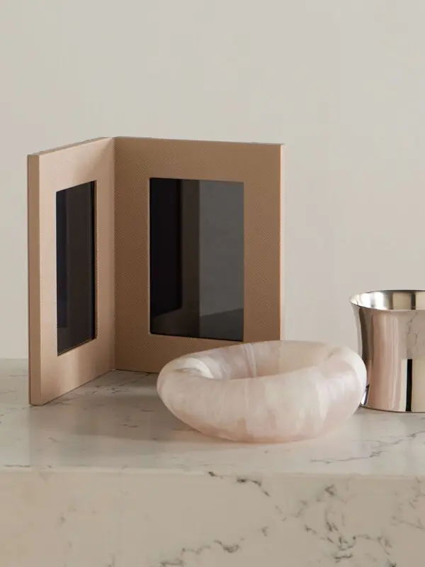 Smythson Panama Textured-leather Picture Frame - Stone