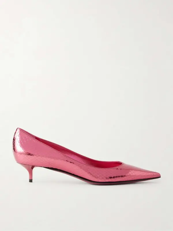 JIMMY CHOO Amelia 30 Lizard-effect Metallic Leather Pumps - Bright Pink