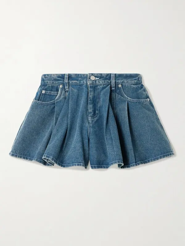 Sea Stasia Pleated Denim Shorts - Blue