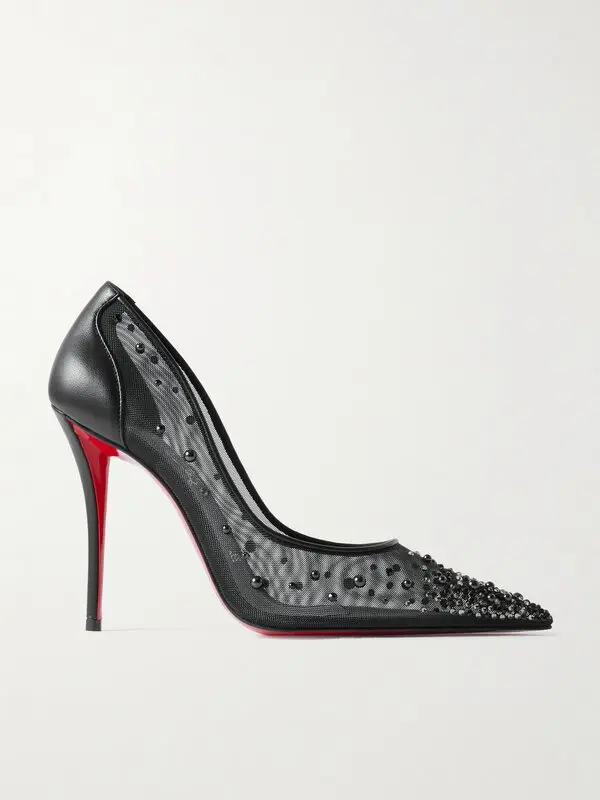 CHRISTIAN LOUBOUTIN Leather-trimmed Mesh Pumps - Black