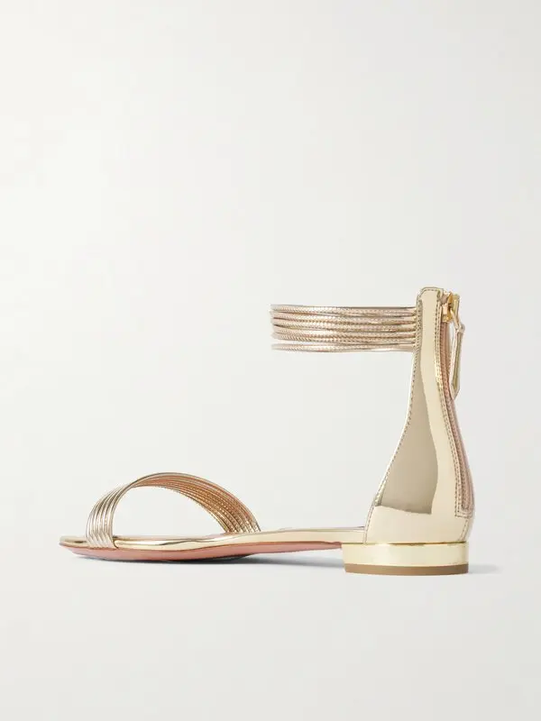 AQUAZZURA Sway Metallic Leather Flat Sandals - Gold