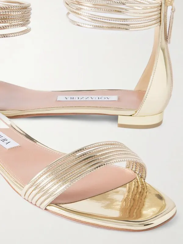 AQUAZZURA Sway Metallic Leather Flat Sandals - Gold