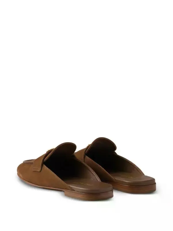 Prada Nubuck Mules With Enamelled Triangle Logo - Brown