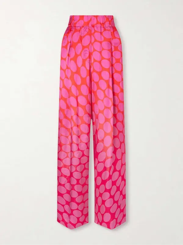 Dries Van Noten Dot-print Satin Wide-leg Pants - Fuchsia