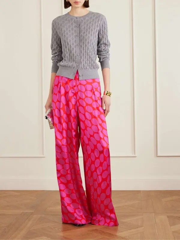 Dries Van Noten Dot-print Satin Wide-leg Pants - Fuchsia