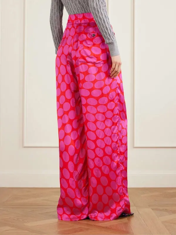 Dries Van Noten Dot-print Satin Wide-leg Pants - Fuchsia