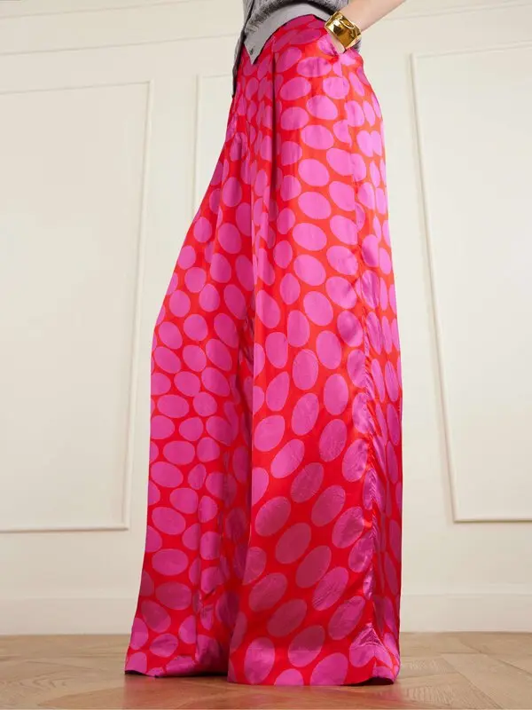 Dries Van Noten Dot-print Satin Wide-leg Pants - Fuchsia