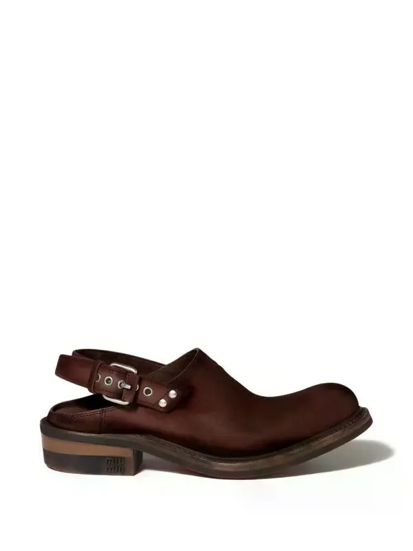 Miu Miu Buckled Leather Mules - Brown
