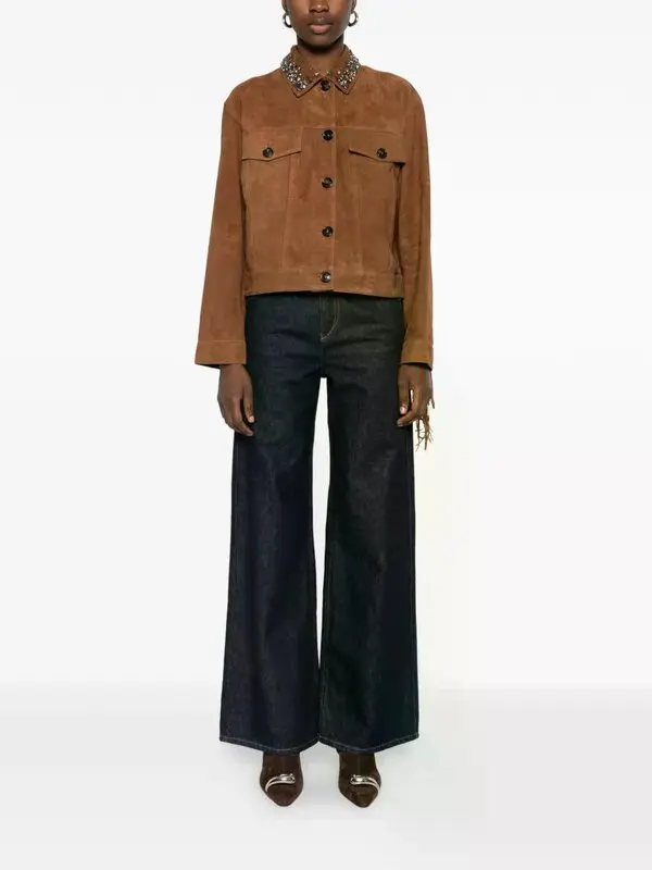 ERMANNO FIRENZE Suede Jacket With Embellished Collar And Fringe Detail