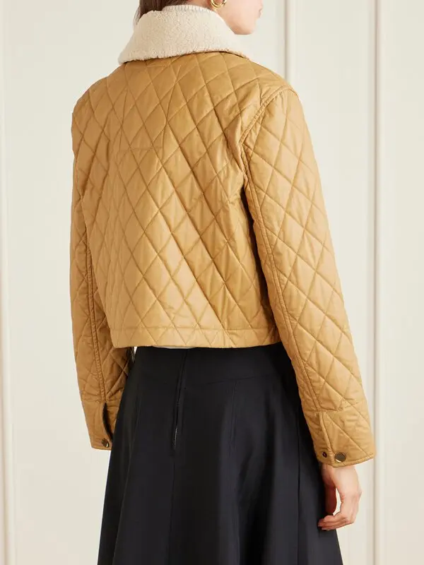 Burberry Cropped Shearling-trimmed Coated-cotton Jacket - Brown