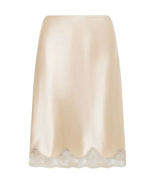 Saint Laurent Lace-trimmed Silk-satin Knee-length Skirt - Neutrals