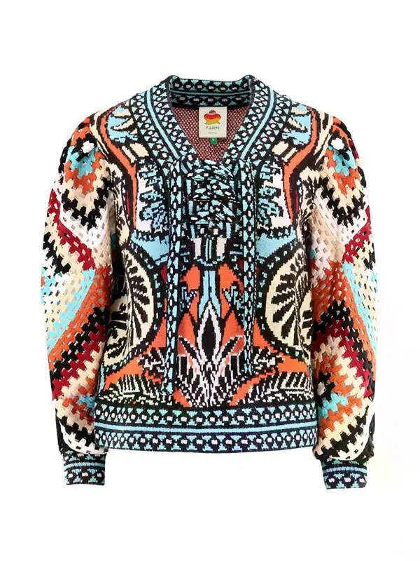 Farm Rio Crochet V-neck Sweater