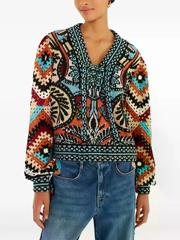 Farm Rio Crochet V-neck Sweater