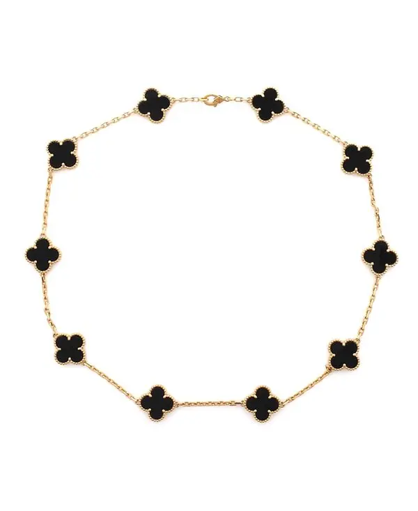 VAN CLEEF & ARPELS Vintage Alhambra 10 Motifs Necklace 18k And Onyx, 17 - Gold