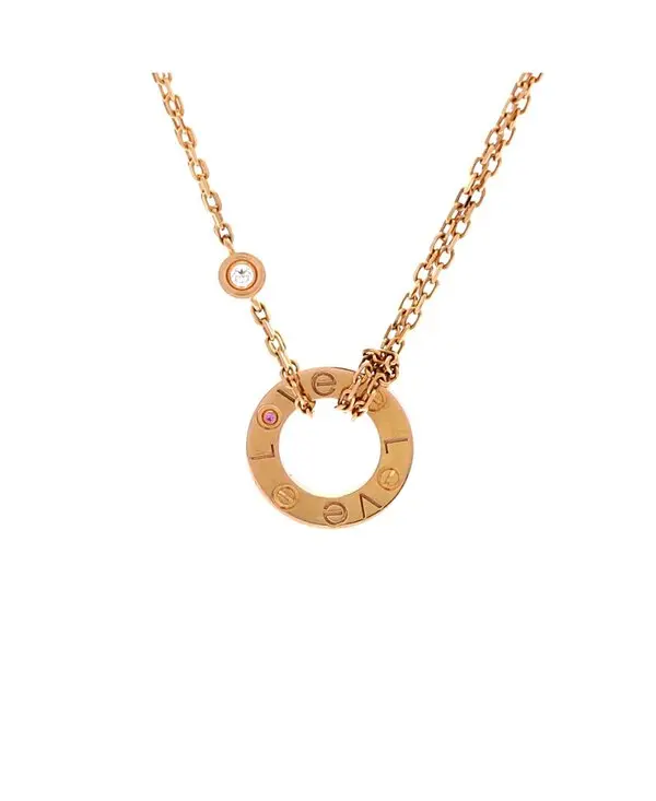 CARTIER Love Pendant Necklace 18k Rose Gold With Diamond And Sapphire - Pink