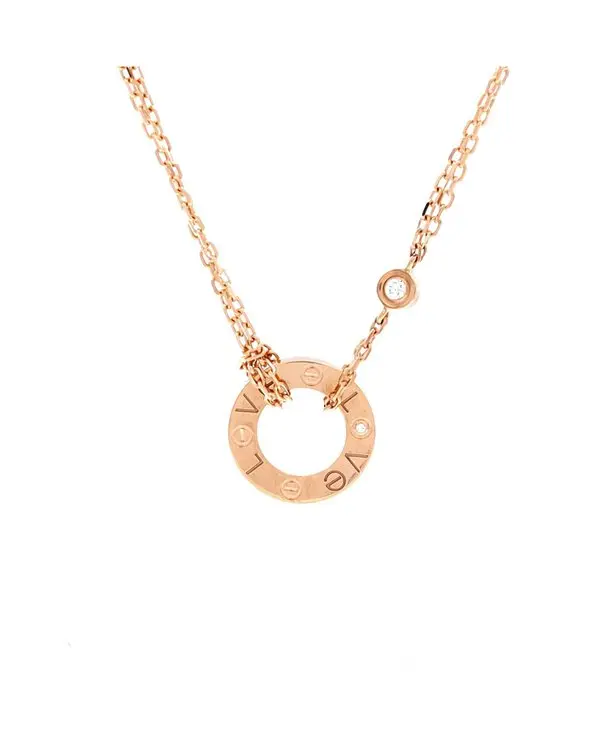 CARTIER Love Pendant Necklace 18k Rose Gold And Diamonds, 16 - Pink