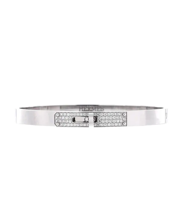 HERMES Small Kelly Bracelet In 18k Gold With Pave Diamonds - White