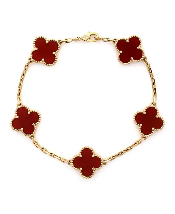 VAN CLEEF & ARPELS Vintage-like Alhambra 5 Motifs Bracelet 18k And Carnelian - Gold