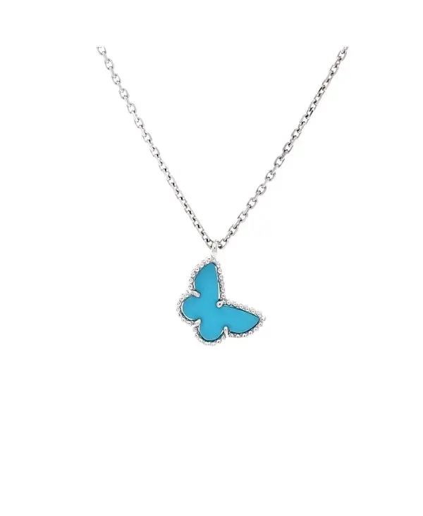 VAN CLEEF & ARPELS Sweet Alhambra Butterfly Pendant Necklace, 18k Gold With Turquoise - White