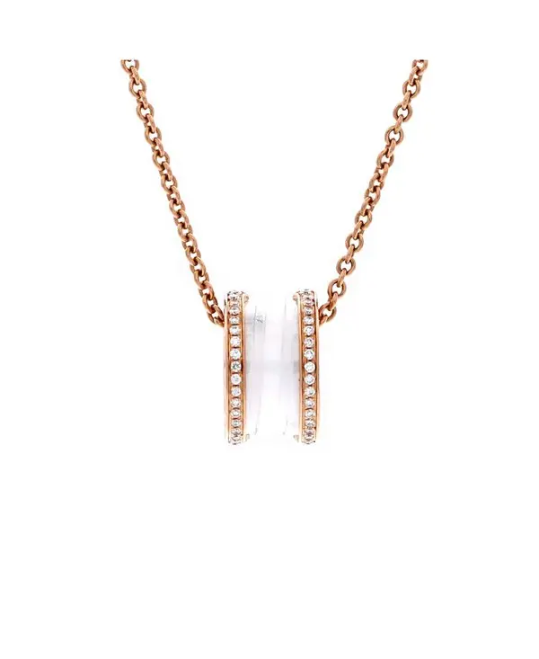 BVLGARI B.zero1 Pendant Necklace 18k Rose Gold And Ceramic With Diamonds - Pink