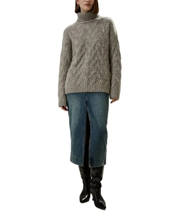 Lilysilk Cable-knit Cashmere Turtleneck Sweater
