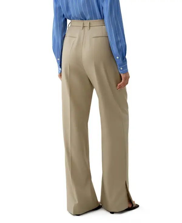 Lilysilk Silk Wool High-waisted Wide-leg Pants - Almond