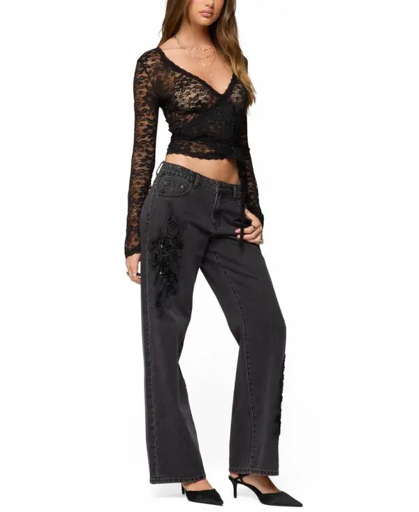EDIKTED Rossa Beaded Baggy Jeans