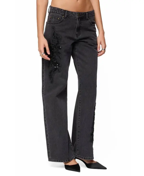 EDIKTED Rossa Beaded Baggy Jeans