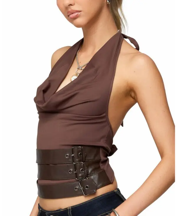 EDIKTED Buckle Cowl Neck Backless Top