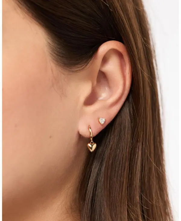 ANA LUISA Solid Yellow Gold Heart Stud Earrings - Gold/diamond