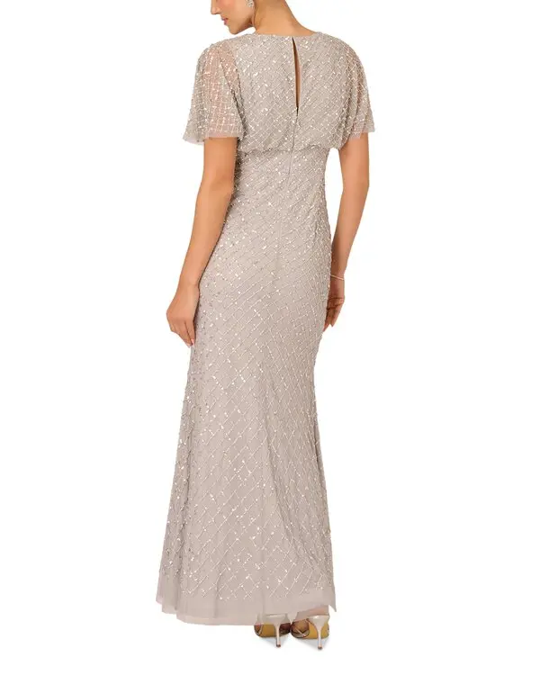 Adrianna Papell Beaded Cowl Neck Gown