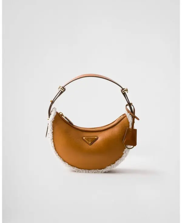 Prada Arque Small Shearling Shoulder Bag - Brown