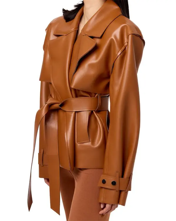 Naked Wardrobe Leather Cropped Trench Jacket