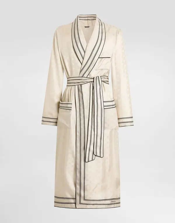 Dolce & Gabbana Logo And Stripe-print Twill Robe - Multicolor