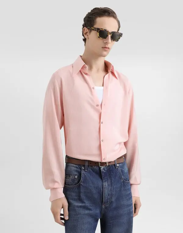 Dolce & Gabbana Gold Shirt In Silk Jacquard - Pink | Editorialist