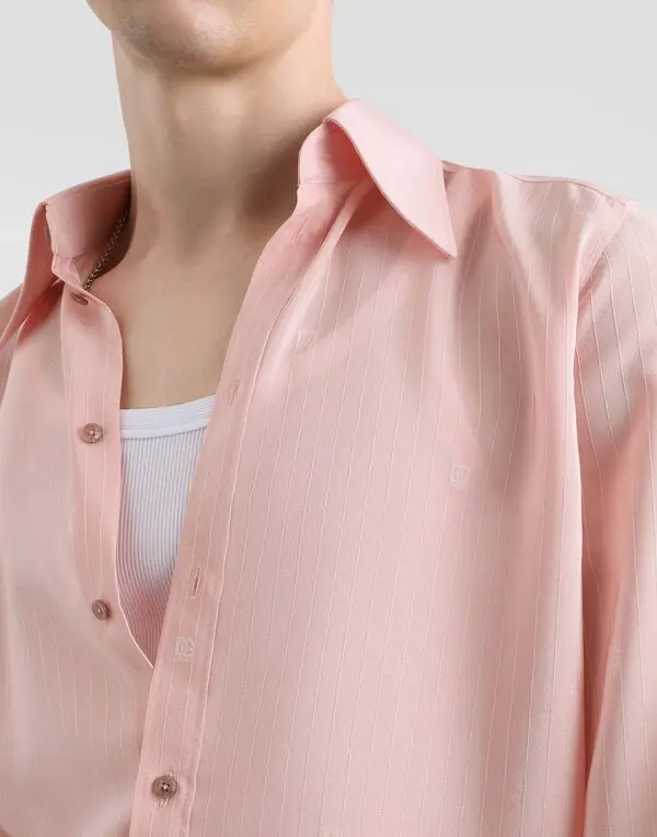 Dolce & Gabbana Gold Shirt In Silk Jacquard - Pink | Editorialist