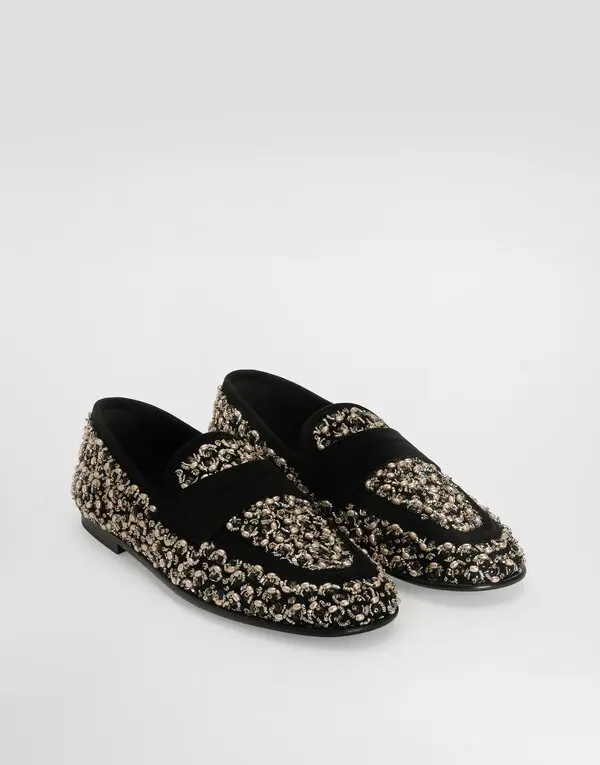 Dolce & Gabbana Suede Ariosto Slippers With Stone Embroidery