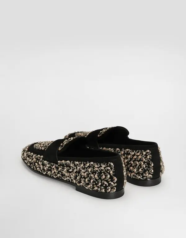 Dolce & Gabbana Suede Ariosto Slippers With Stone Embroidery