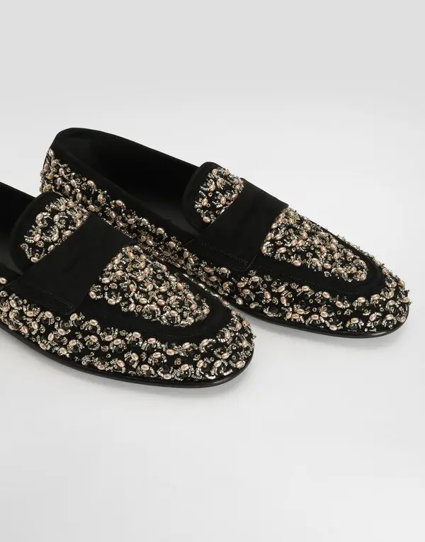 Dolce & Gabbana Suede Ariosto Slippers With Stone Embroidery