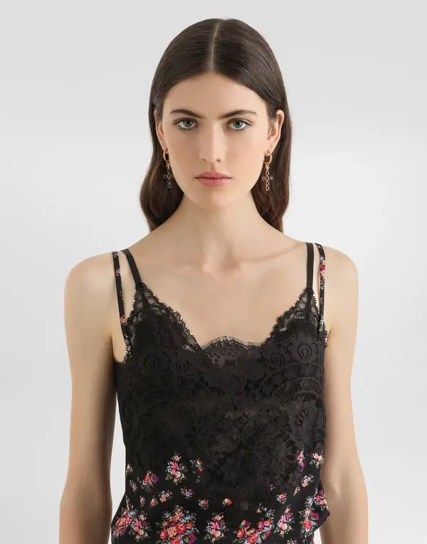 Dolce & Gabbana Flower Bouquets-print Charmeuse Top