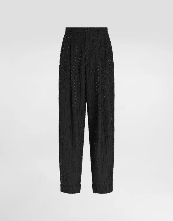 Dolce & Gabbana Virgin Wool Trousers With Embroidery