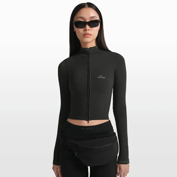 Nike Ribbed Seamless Cropped Full-zip Jacket - Black