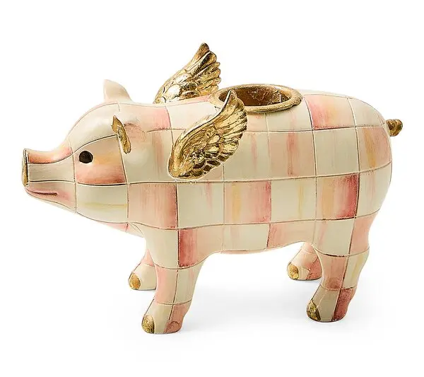MACKENZIE-CHILDS Rosy Check Flying Pig Candle H Older - One-color