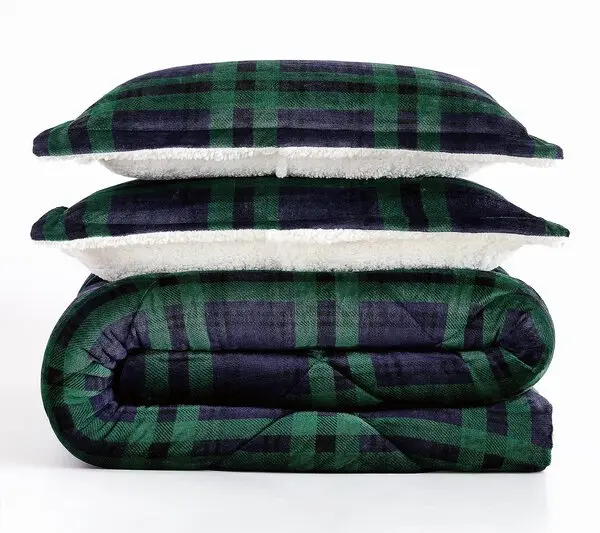 TRULY SOFT Cuddle Warmth Tartan Plaid King Comf Orter Set